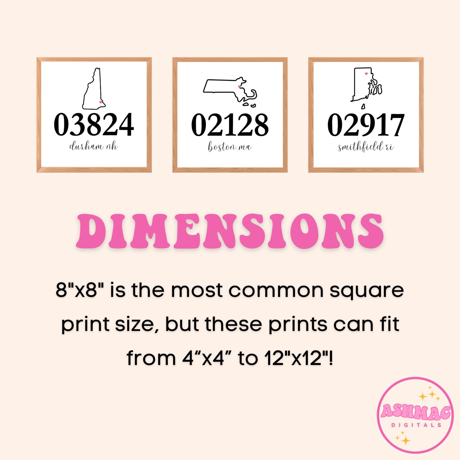 7 Set Custom Hometown Zip Code Wall Prints - Personalized Digital Art ...