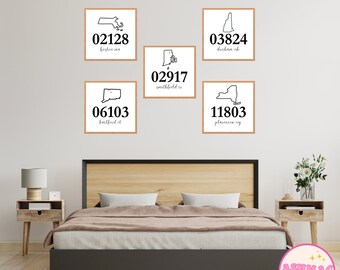 8 Set Custom Hometown Zip Code Wall Prints - Personalized Digital Art ...