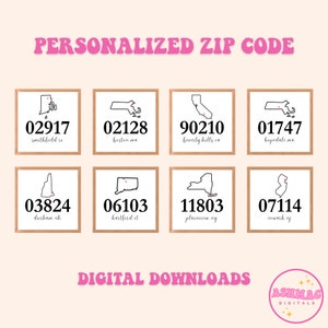 8 Set Custom Hometown Zip Code Wall Prints - Personalized Digital Art ...