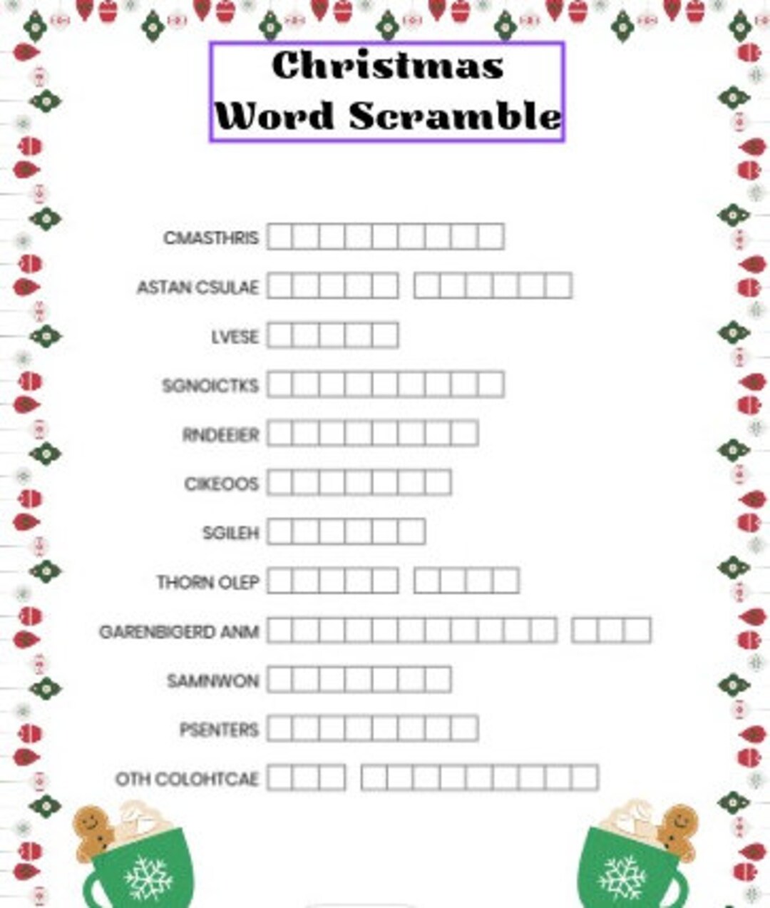 Christmas Word Scramble - Etsy