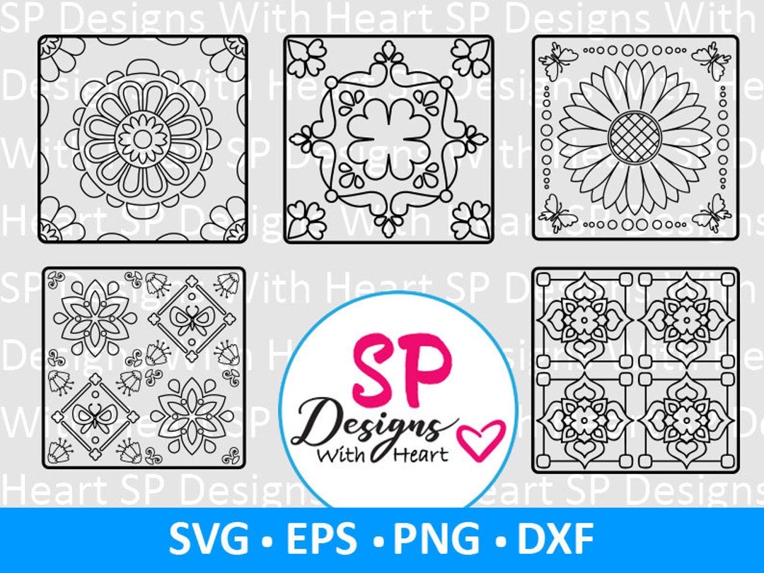 Tile Square Designs 21-25, Digital Vector Files, Svg, Eps, Png, Dxf ...