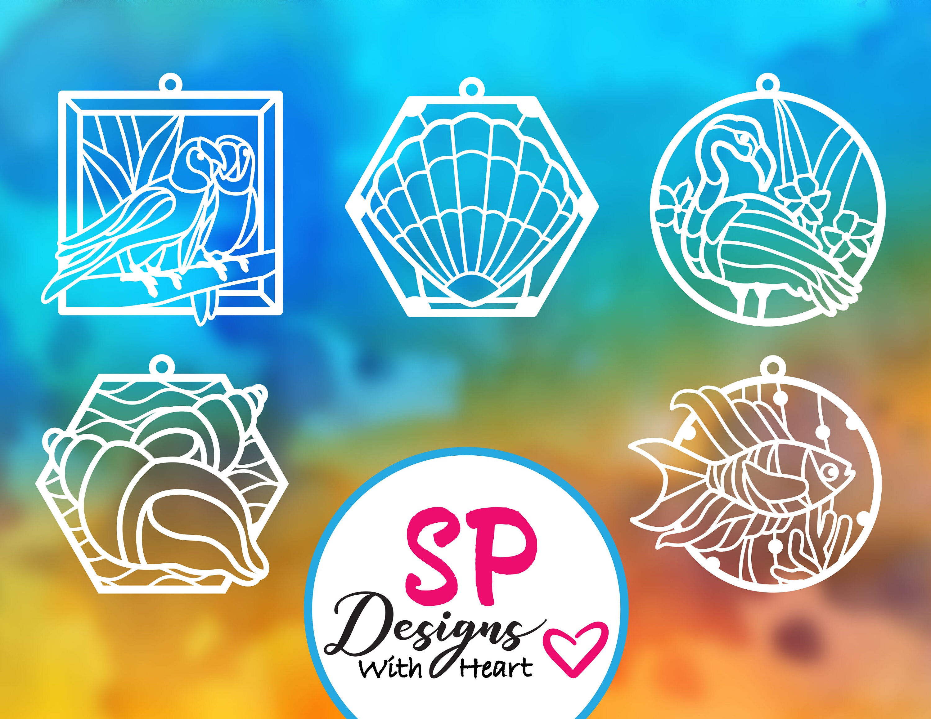 Tropical Suncatcher Designs 41-45, Digital Vector Files, Svg, Eps, Png ...