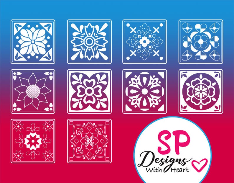 Tile Square Designs 71-80, Digital Vector Files, Svg, Eps, Png, Dxf ...