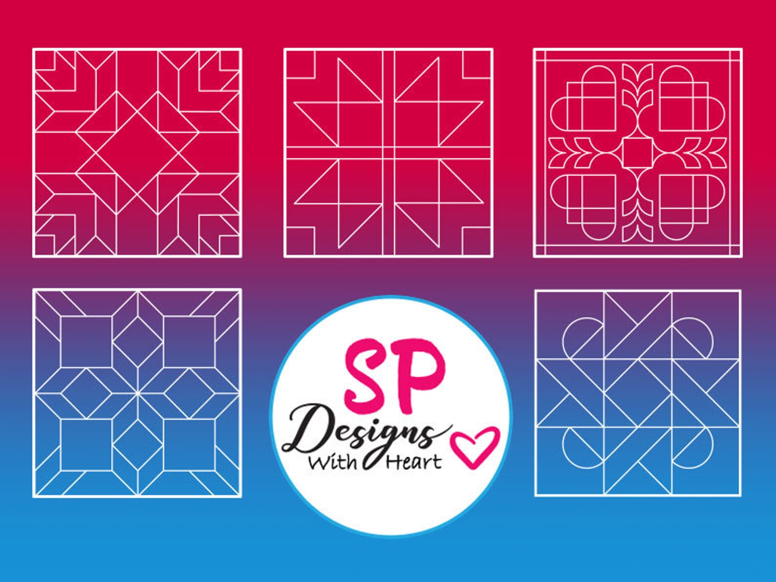 Quilt Block Designs 101-105, Digital Vector Files, Svg, Eps, Png, Dxf ...