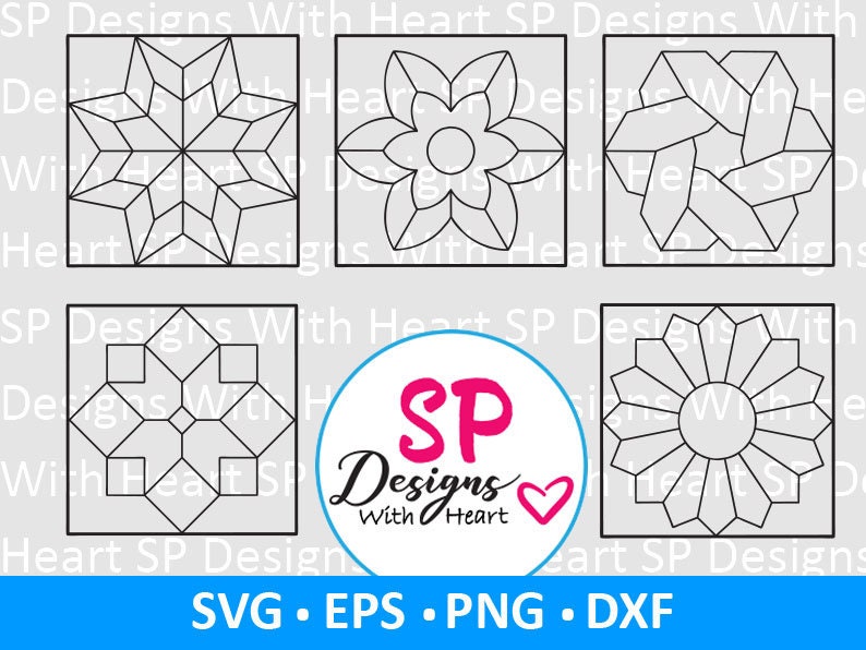 Quilt Block Designs 41-45, Digital Vector Files, Svg, Eps, Png, Dxf ...