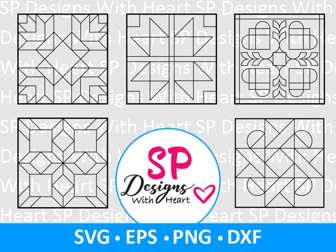 Quilt Block Designs 101-105, Digital Vector Files, Svg, Eps, Png, Dxf ...