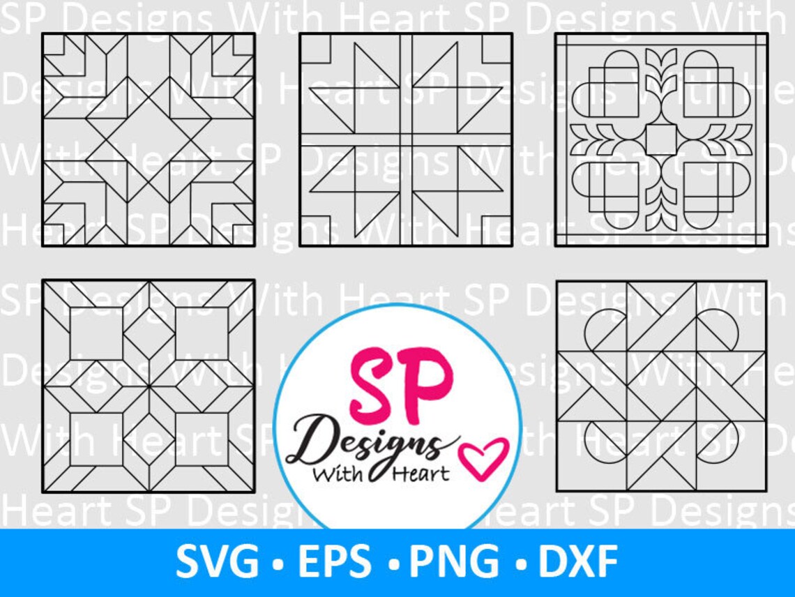 Quilt Block Designs 101-105, Digital Vector Files, Svg, Eps, Png, Dxf ...