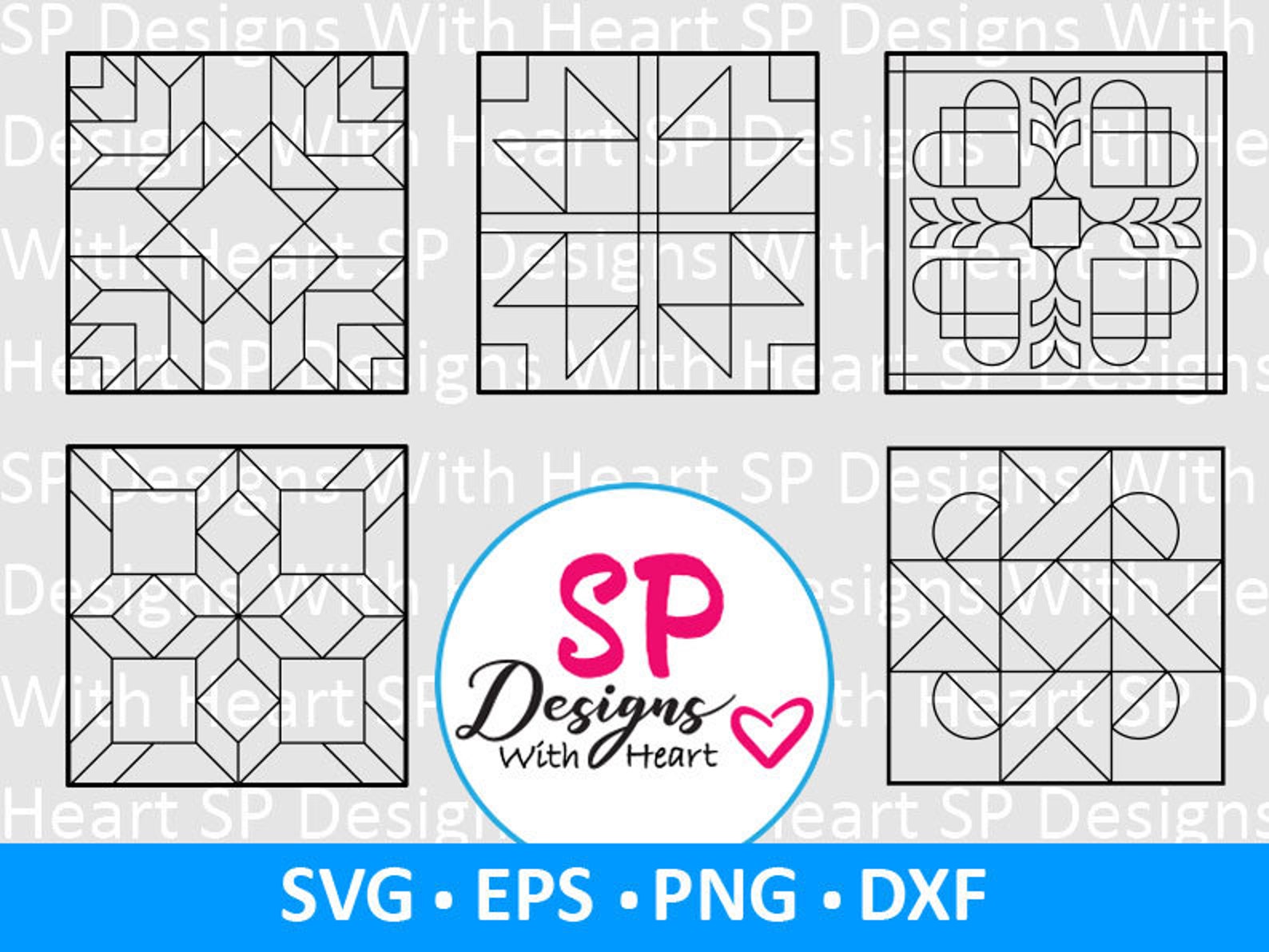 Quilt Block Designs 101-105, Digital Vector Files, Svg, Eps, Png, Dxf ...