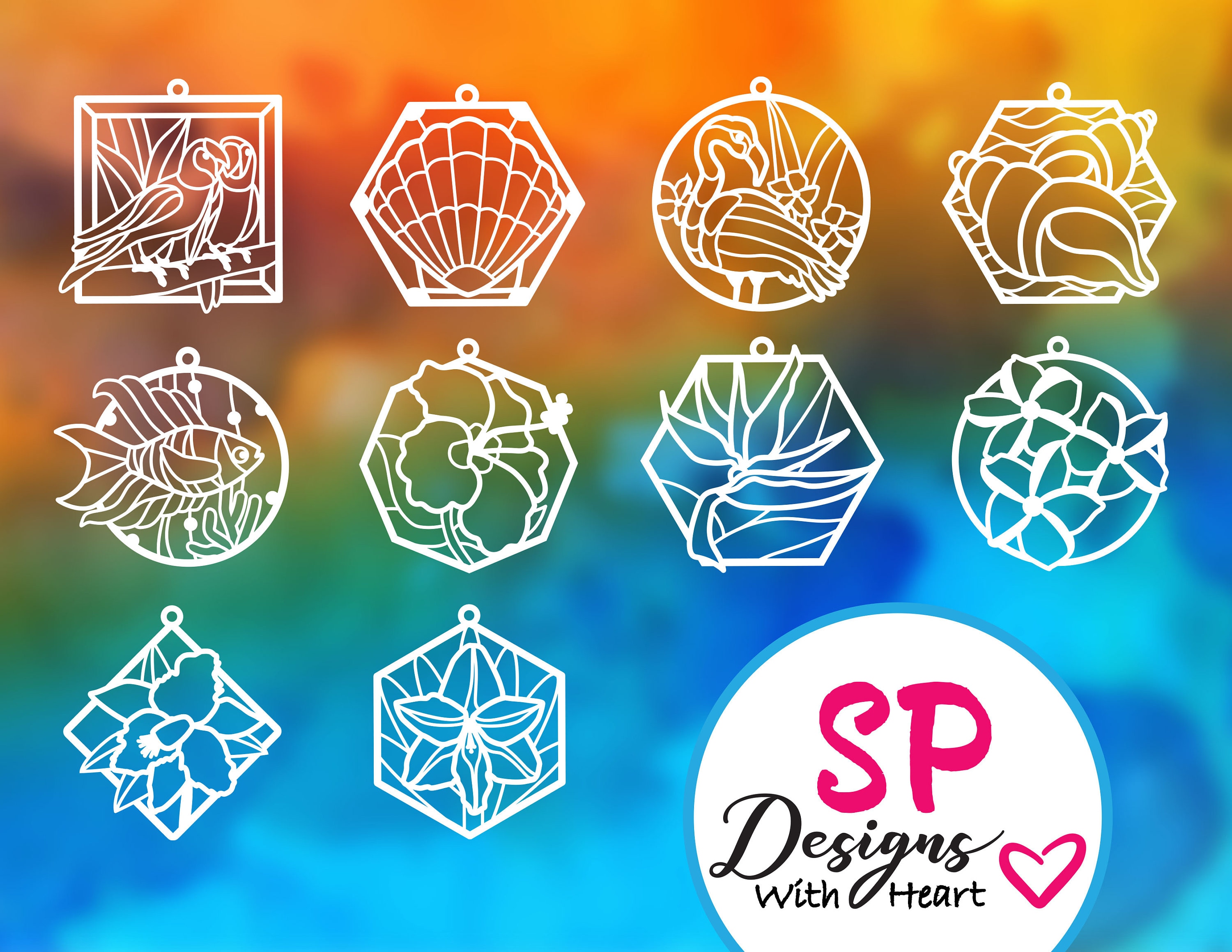 Tropical Suncatcher Designs 41-50, Digital Vector Files, Svg, Eps, Png ...