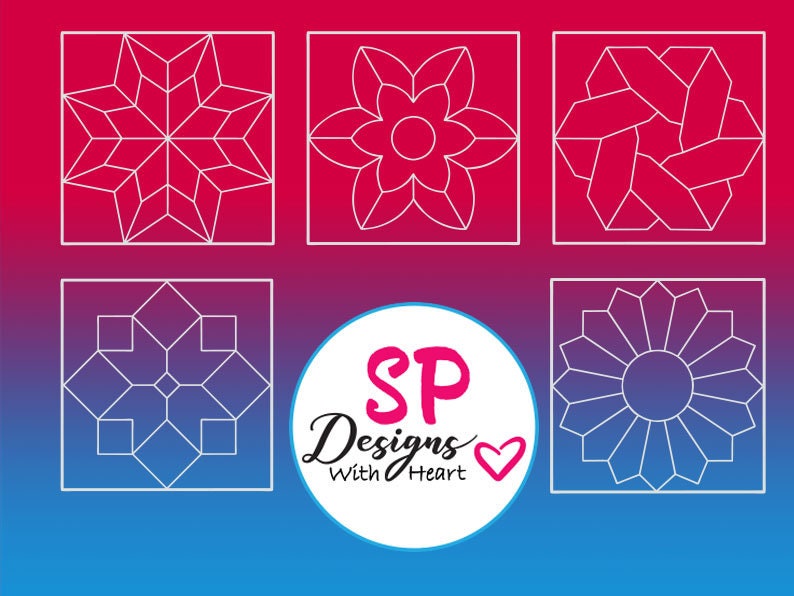 Quilt Block Designs 41-45, Digital Vector Files, Svg, Eps, Png, Dxf ...