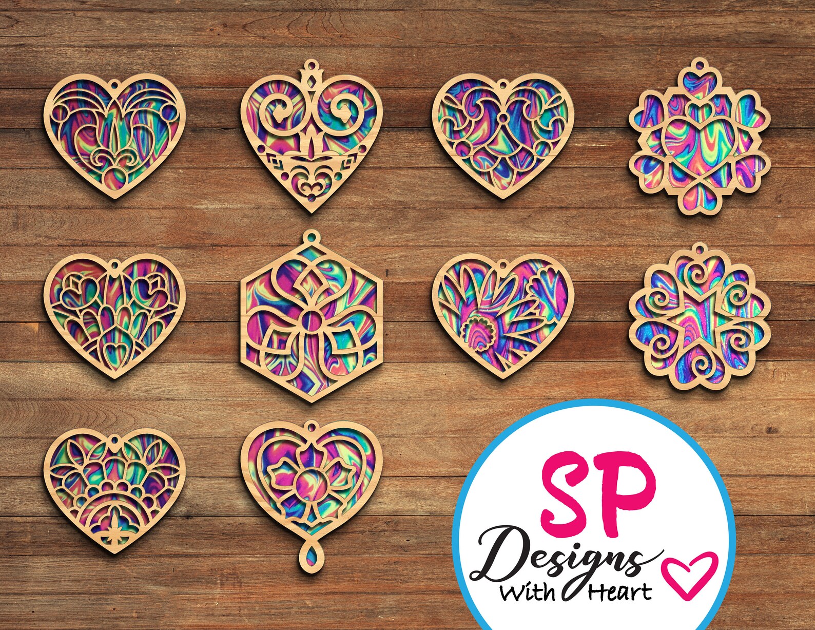 Hearts Suncatcher Designs 11-20, Digital Vector Files, Svg, Eps, Png ...