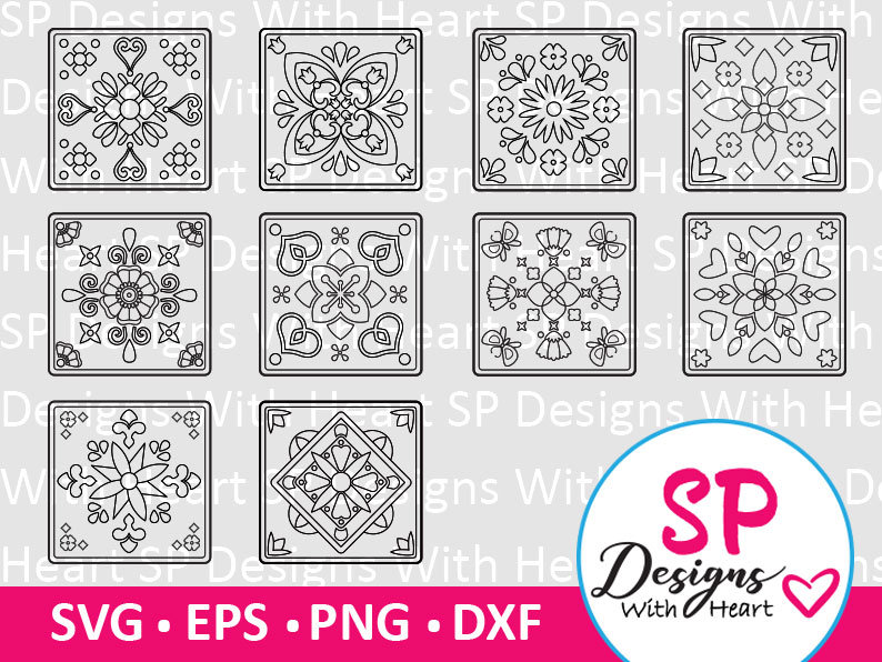 Tile Square Designs 111-120, Digital Vector Files, Svg, Eps, Png, Dxf ...