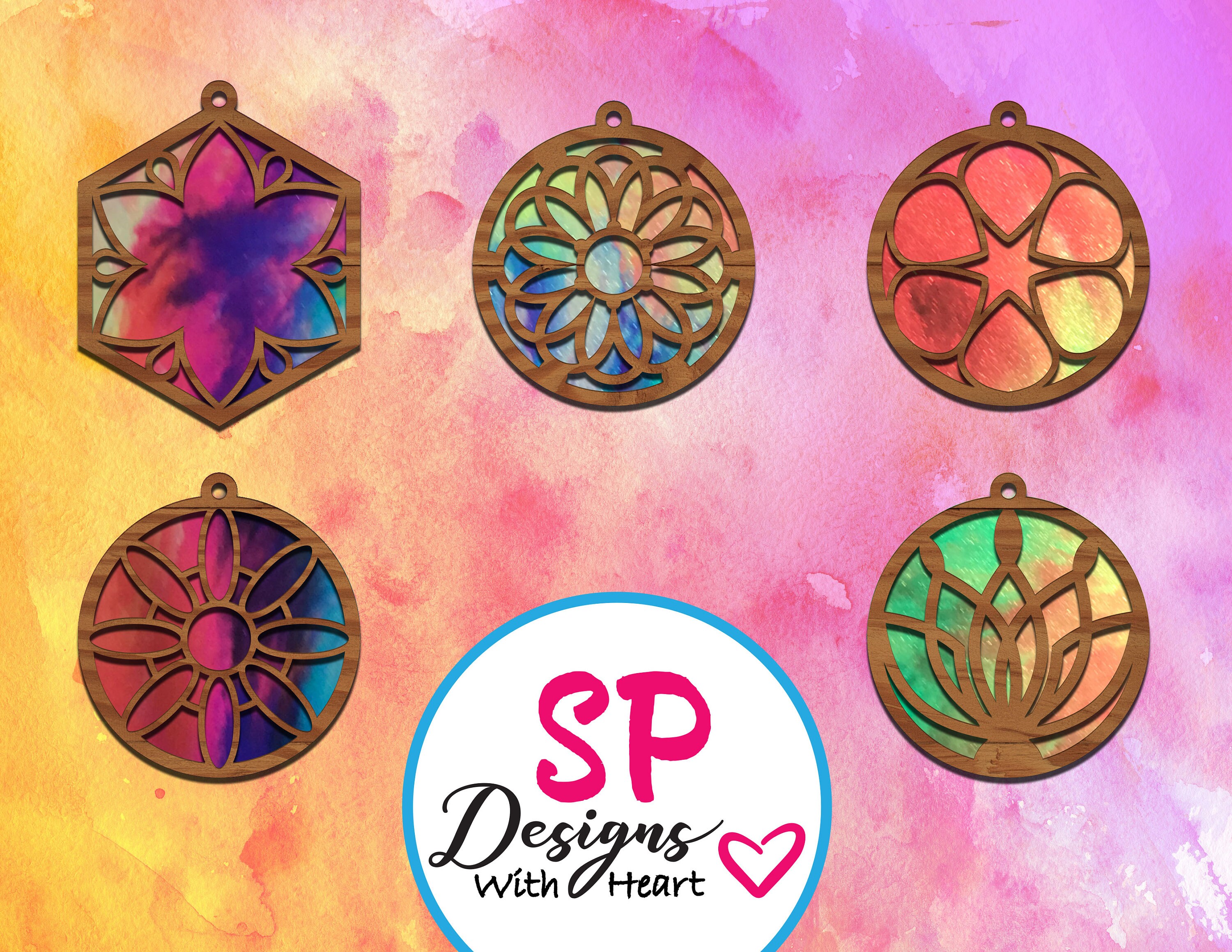 Floral Suncatcher Designs 1-5, Digital Vector Files, Svg, Eps, Png, Dxf ...