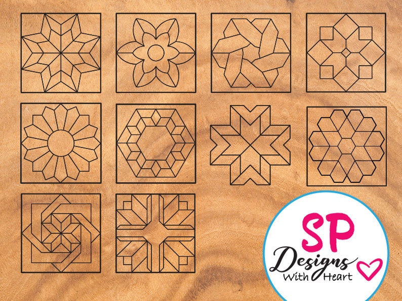 Quilt Block Designs 41-50, Digital Vector Files, Svg, Eps, Png, Dxf ...