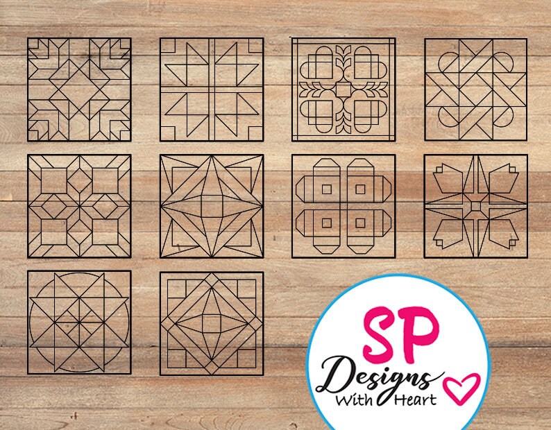 Quilt Block Designs 101-110, Digital Vector Files, Svg, Eps, Png, Dxf ...