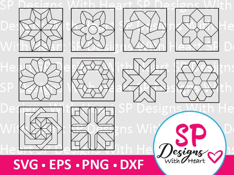 Quilt Block Designs 41-50, Digital Vector Files, Svg, Eps, Png, Dxf ...