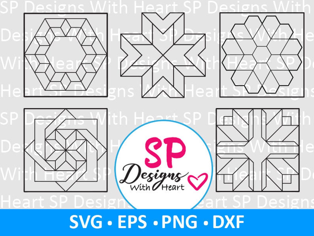 Quilt Block Designs 46-50, Digital Vector Files, Svg, Eps, Png, Dxf ...
