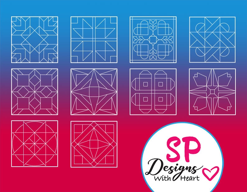 Quilt Block Designs 101-110, Digital Vector Files, Svg, Eps, Png, Dxf ...