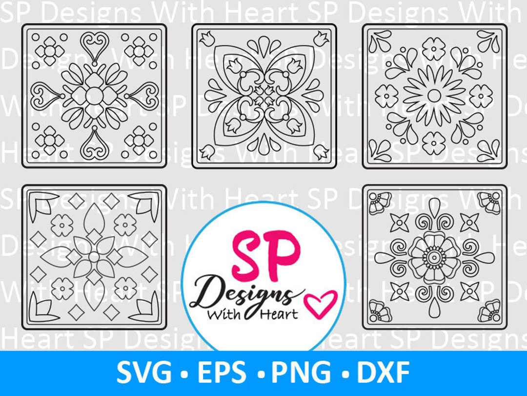 Tile Square Designs 111-115, Digital Vector Files, Svg, Eps, Png, Dxf ...