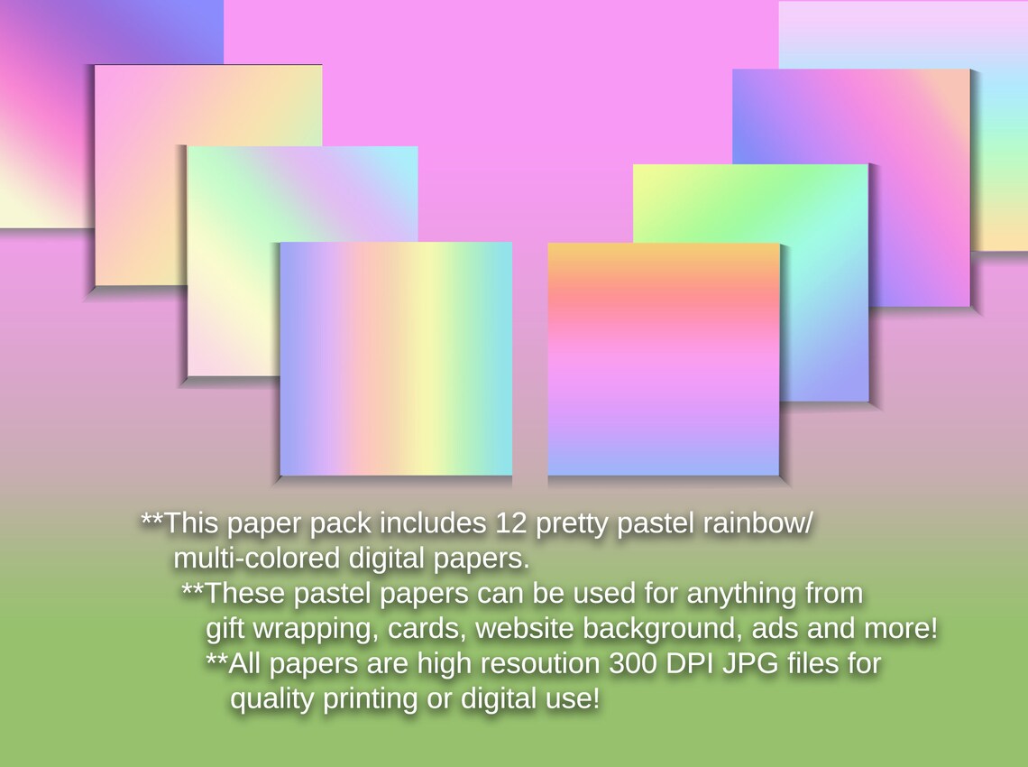 Pastel Rainbow Color Paper, Multi-color, Watercolor, Digital Paper Pack ...
