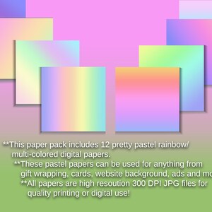 Pastel Rainbow Color Paper, Multi-color, Watercolor, Digital Paper Pack ...