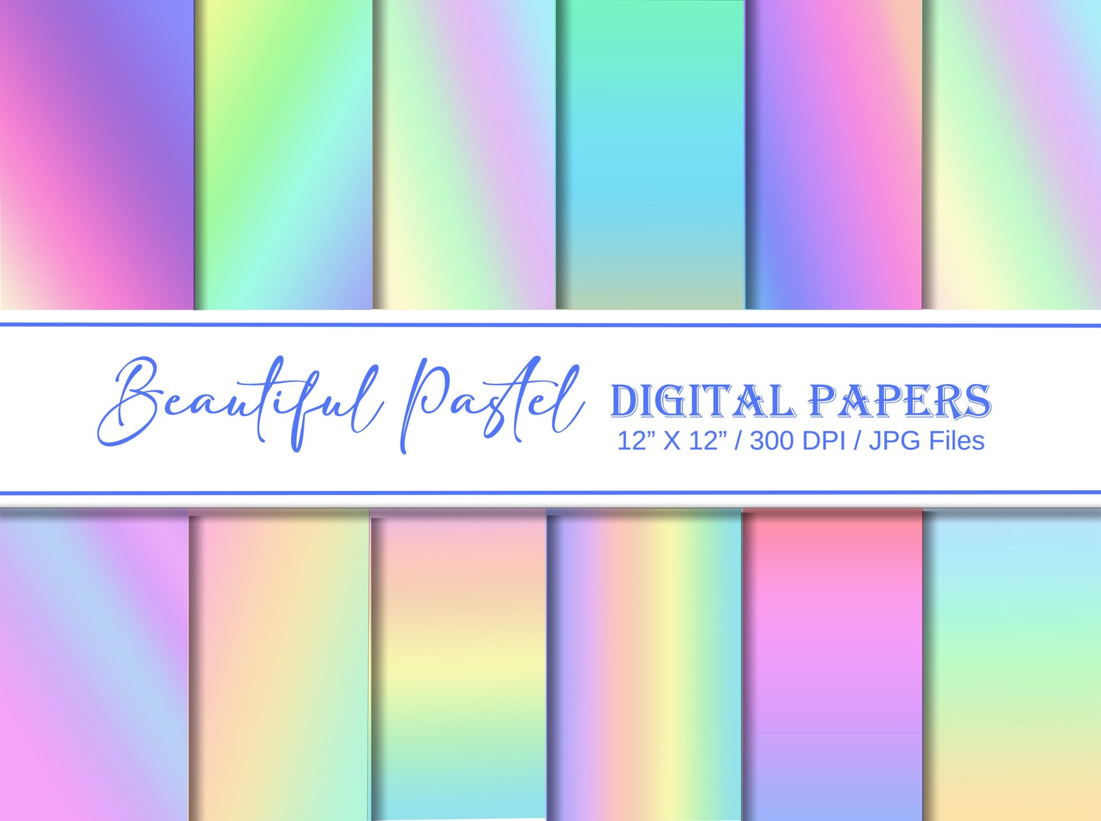 Pastel Rainbow Color Paper, Multi-color, Watercolor, Digital Paper Pack ...