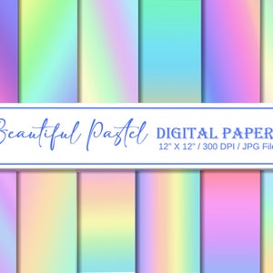 Pastel Rainbow Color Paper, Multi-color, Watercolor, Digital Paper Pack ...