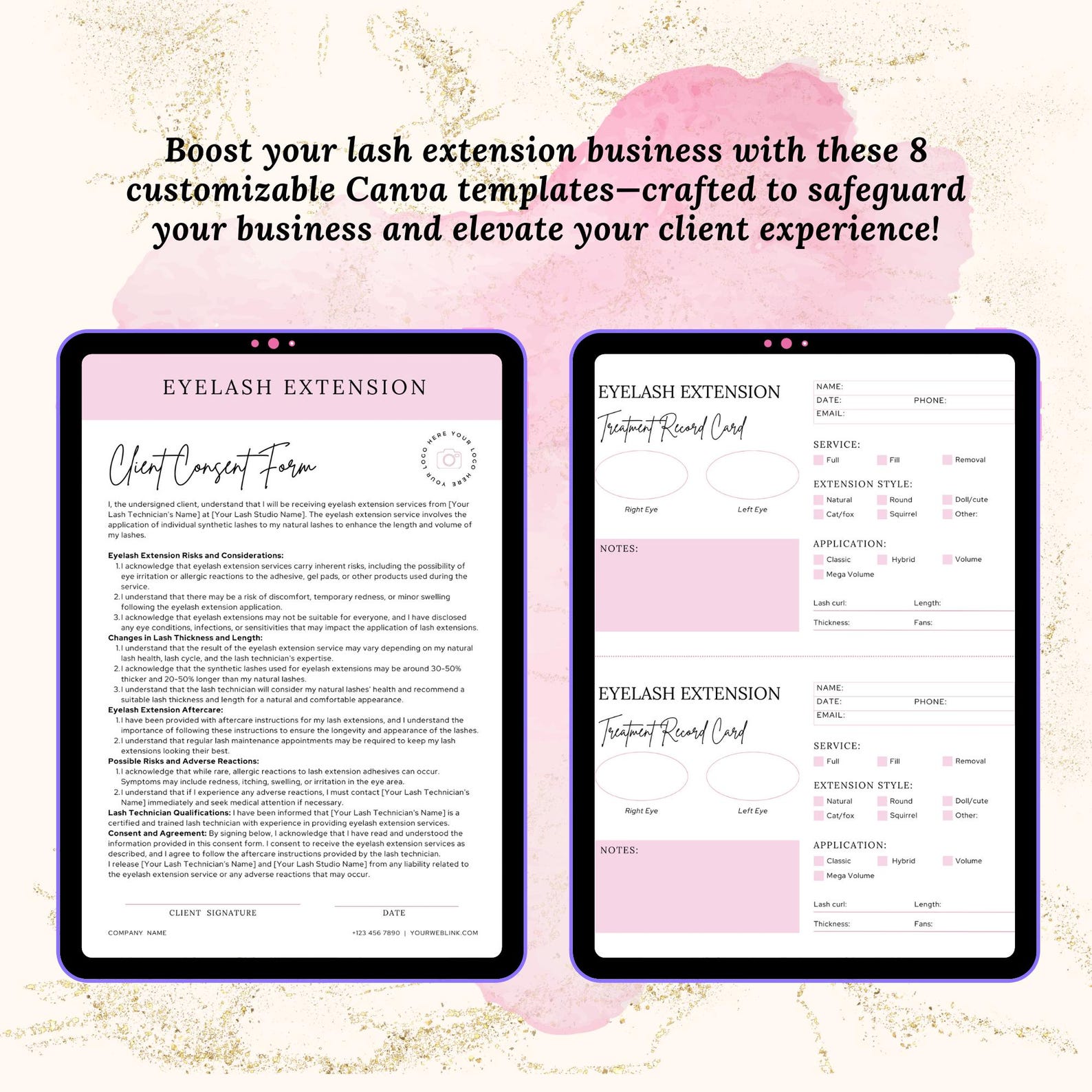 Eye Lash Extension Consent Form Salon Client Record Form Beauty Service ...
