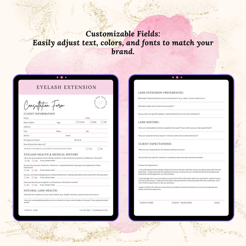 Eye Lash Extension Consent Form Salon Client Record Form Beauty Service ...