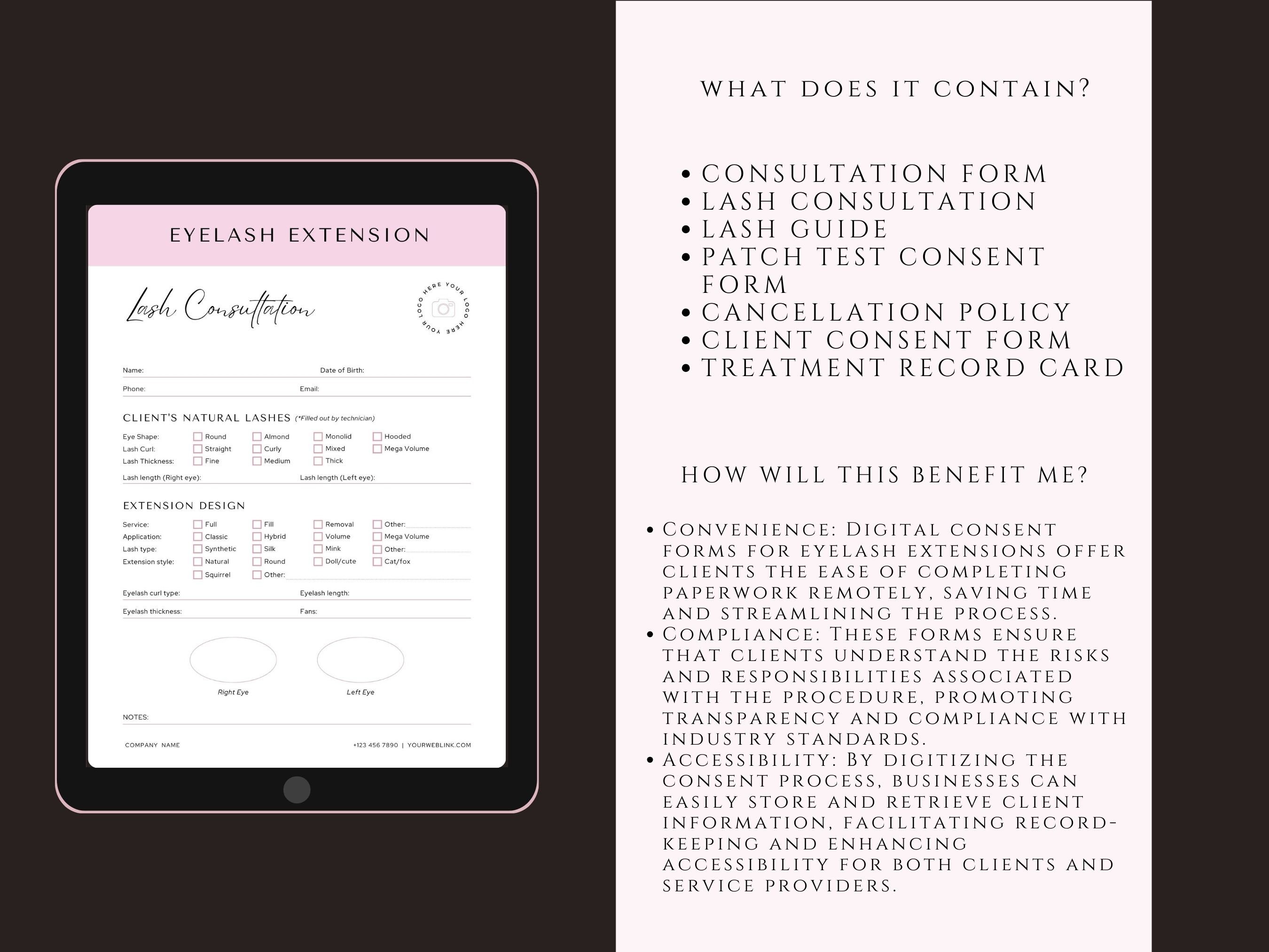Eye Lash Extension Consent Form Salon Client Record Form Beauty Service ...