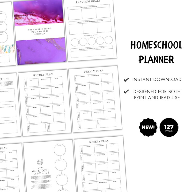Homeschool Weekly Planner Printable Kindergarten School Organizer ...