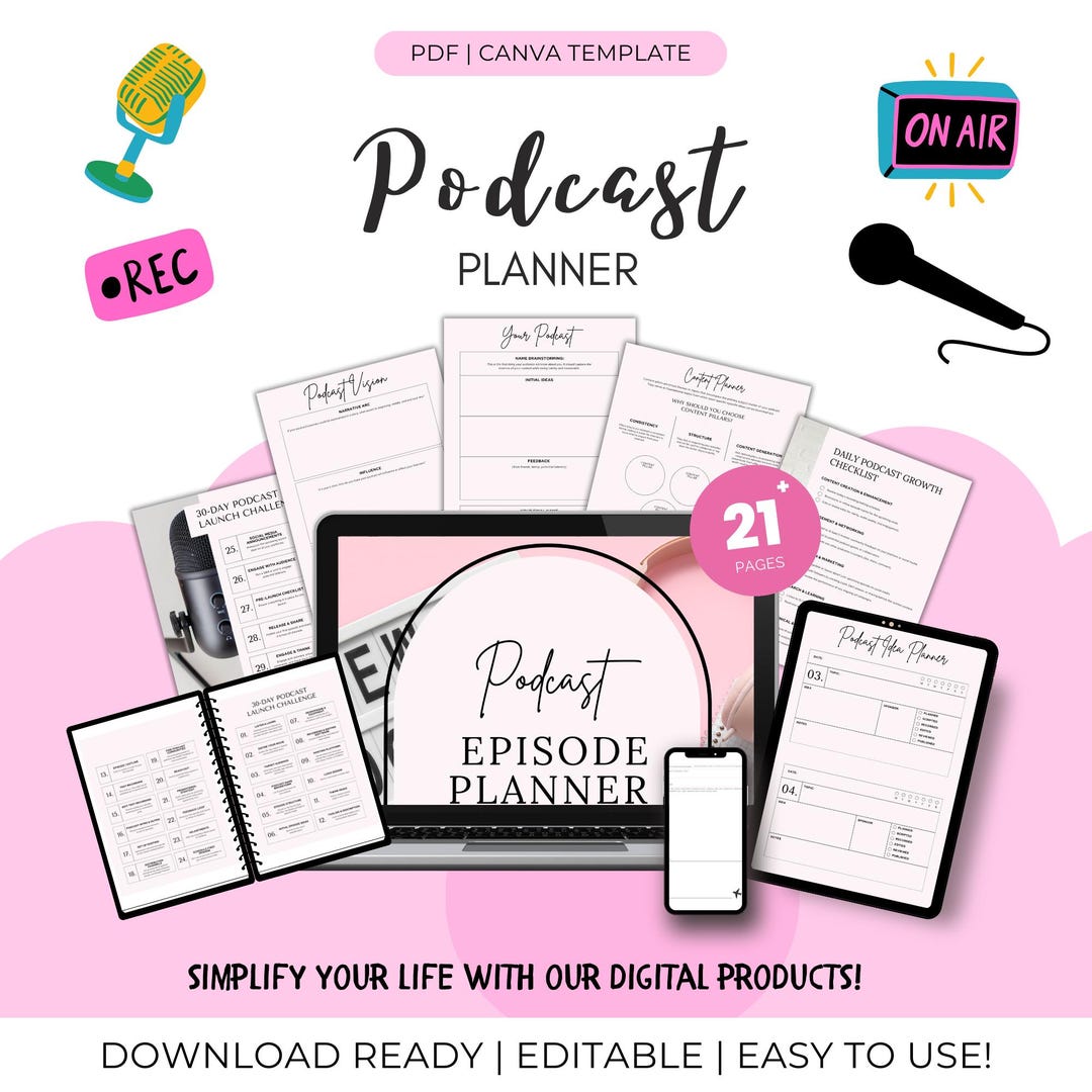 Podcast Tracker Template, Digital Planner, Social Media Template, Canva ...