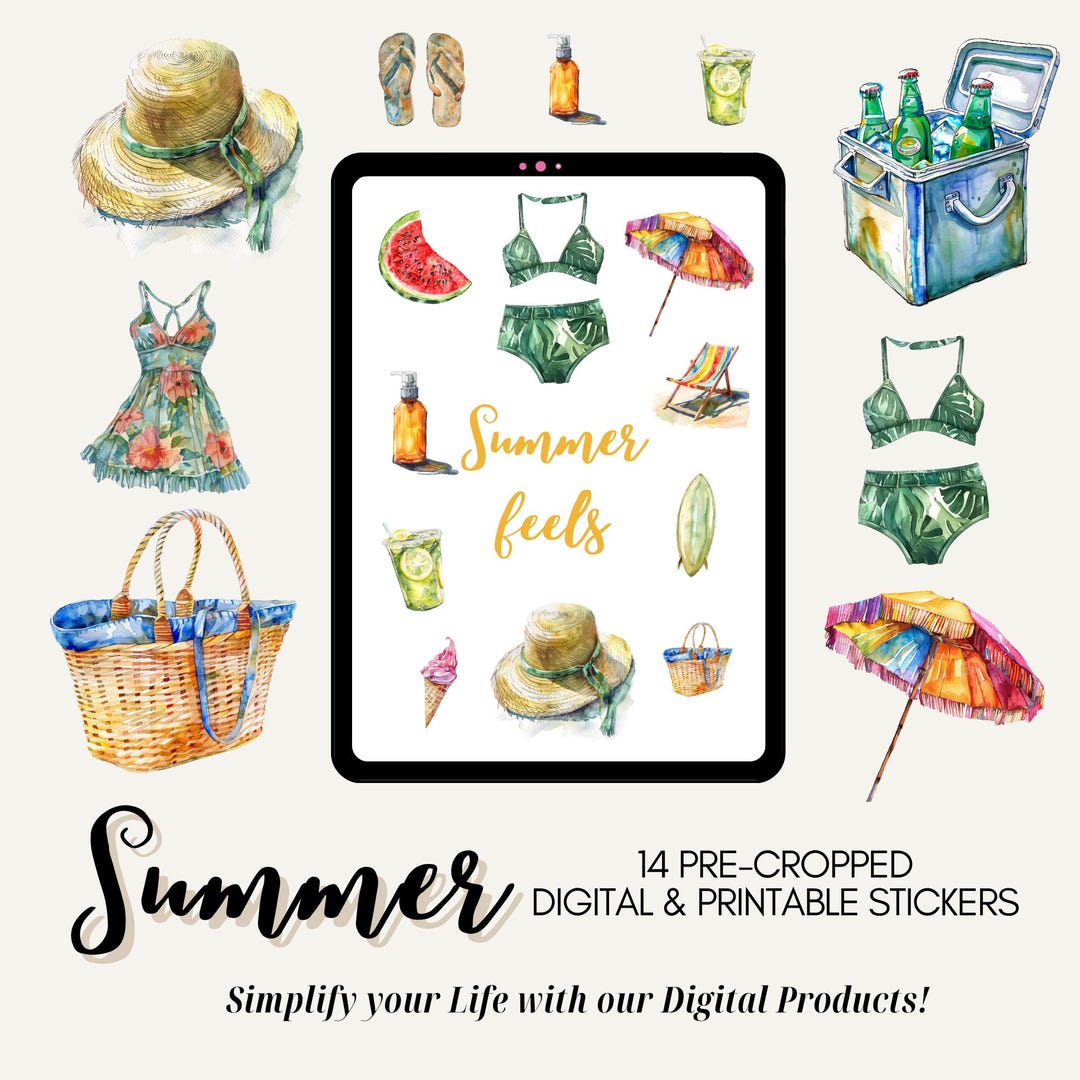 Cute Summer Planner Stickers, Summer Aesthetic Stickers, Printable ...