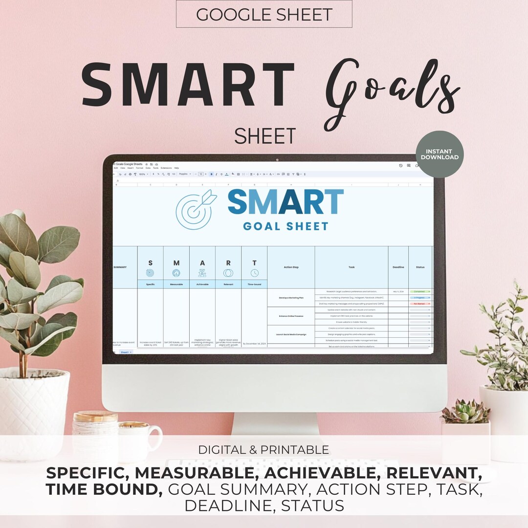 Smart Goal Google Sheet, Productivity Tracker, Time Management Planner ...