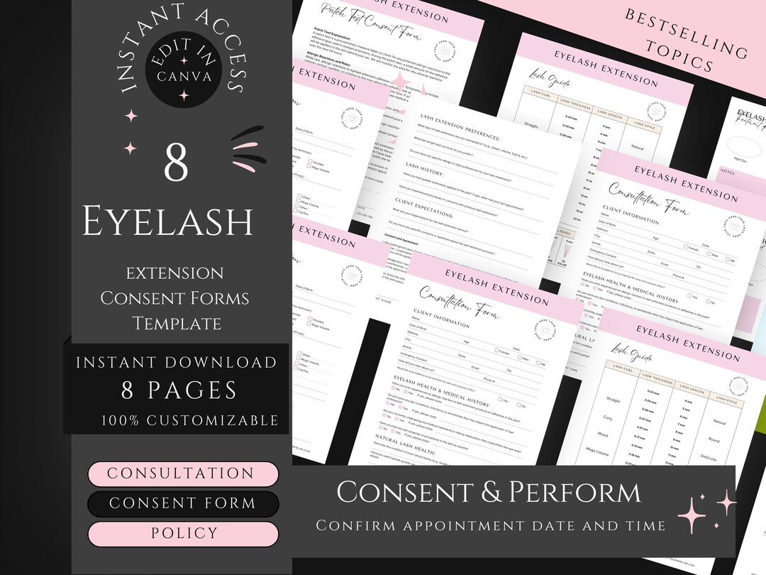 Eye Lash Extension Consent Form Salon Client Record Form Beauty Service ...