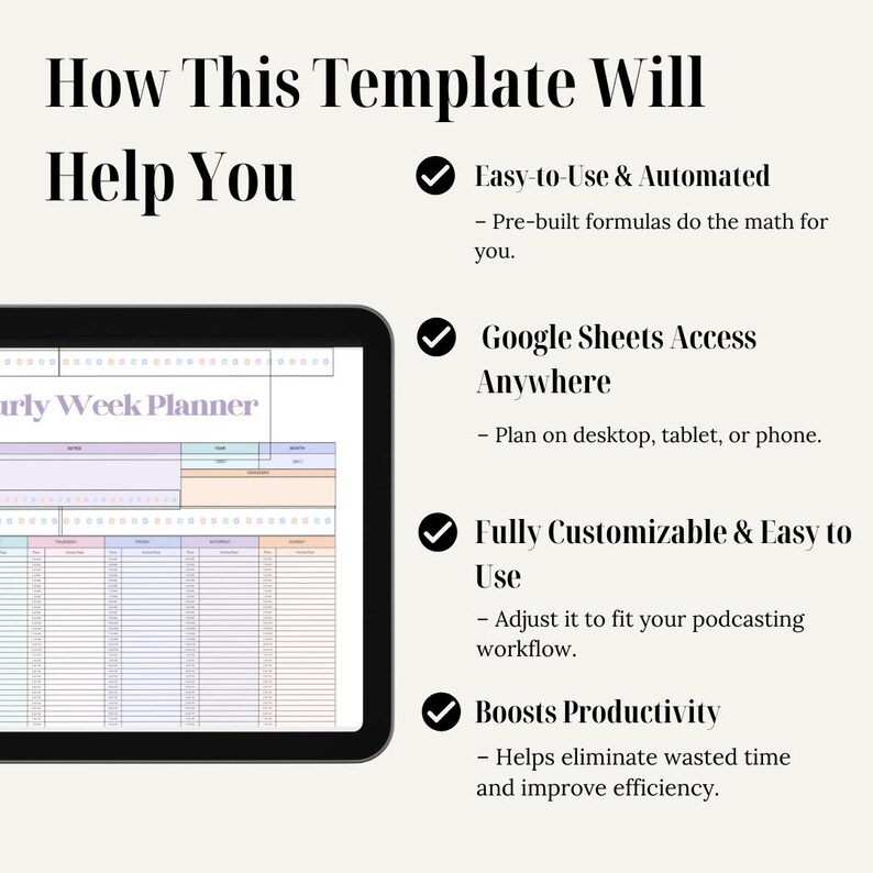 Hourly Week Google Sheet, Time Blocking Schedule, Weekly Planner ...