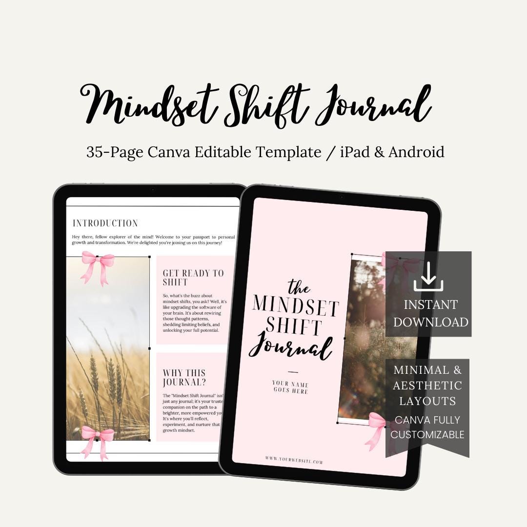Mindset Journal Template, Growth Mindset Workbook, Digital Self ...