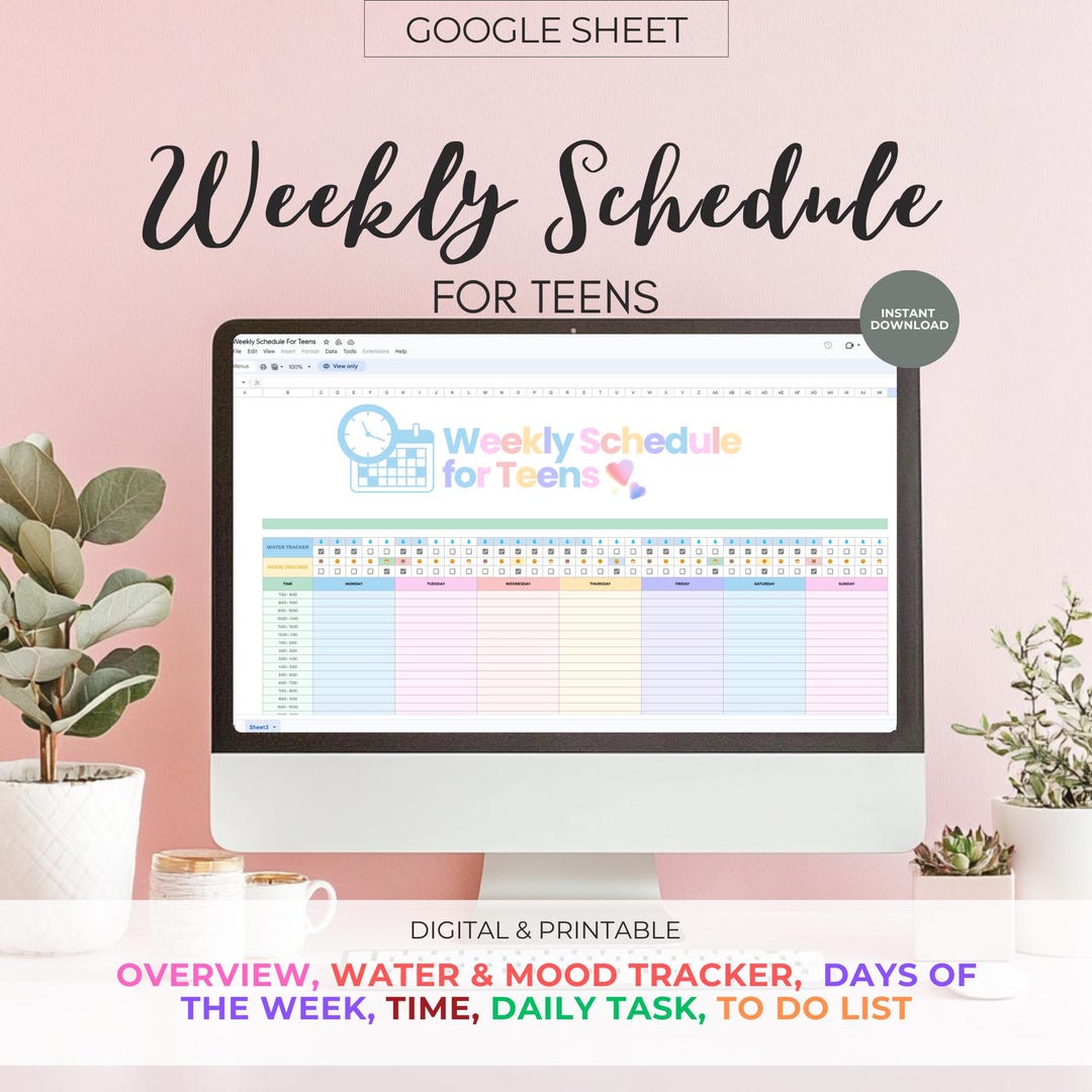 Kids Weekly Schedule Template, Google Sheets Planner, Editable Digital ...
