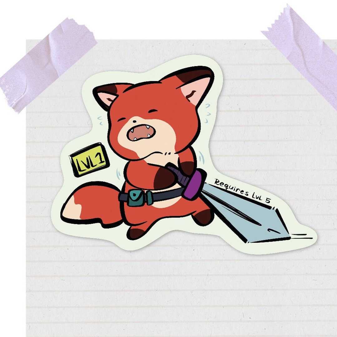 Lvl 1 Fox Sword | Waterproof Sticker | Cute Glossy Vinyl Stickers | Dnd ...
