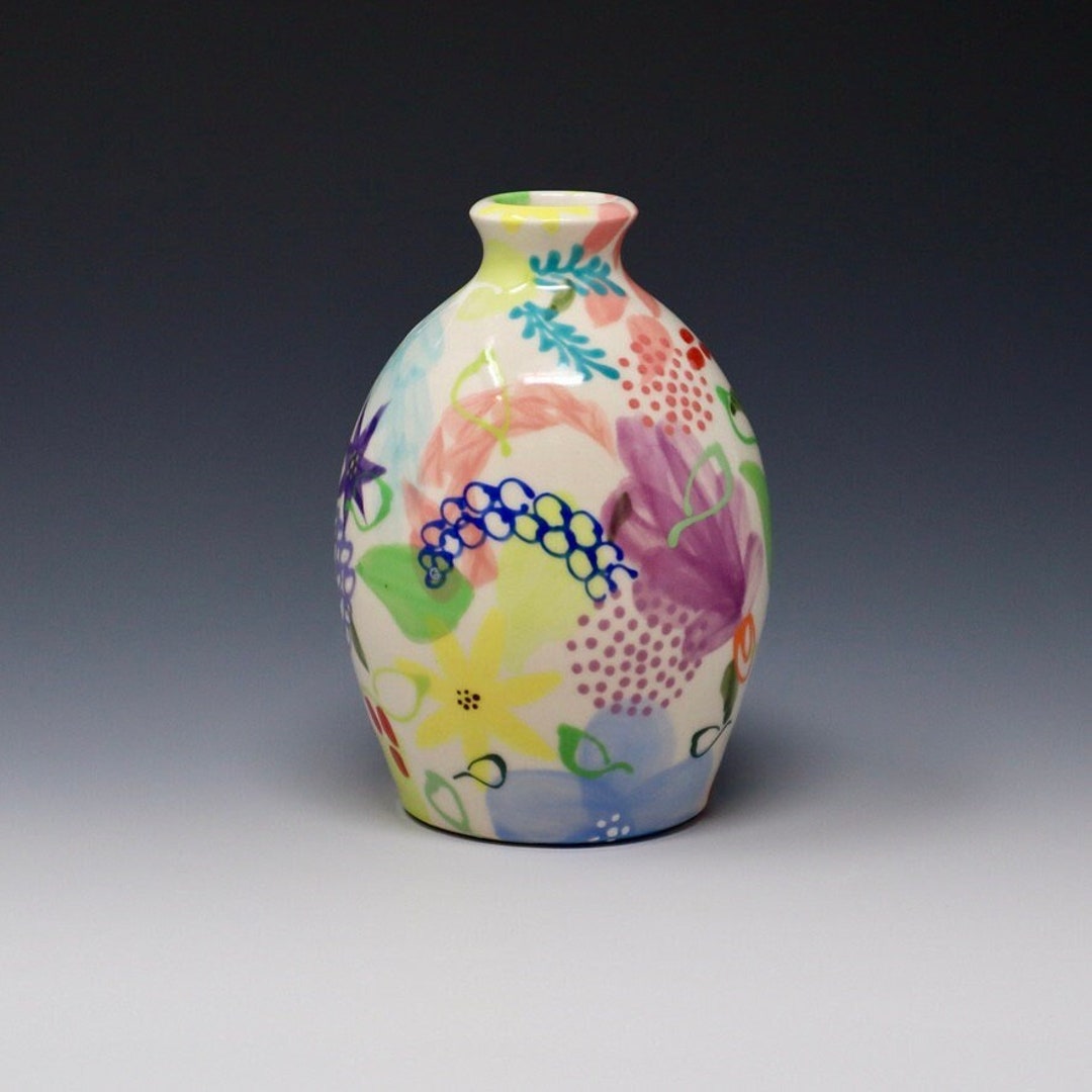 Colorful Bud Vase Floral Bud Vase Small Painted Ceramic Vase Garden ...