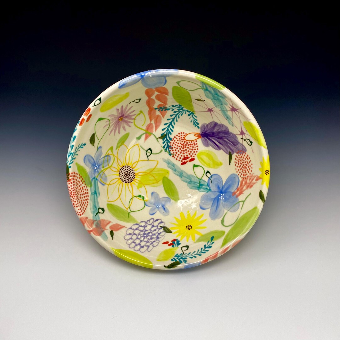 Floral Serving Bowl Colorful Large Salad Bowl Cheerful Decorated Fruit ...