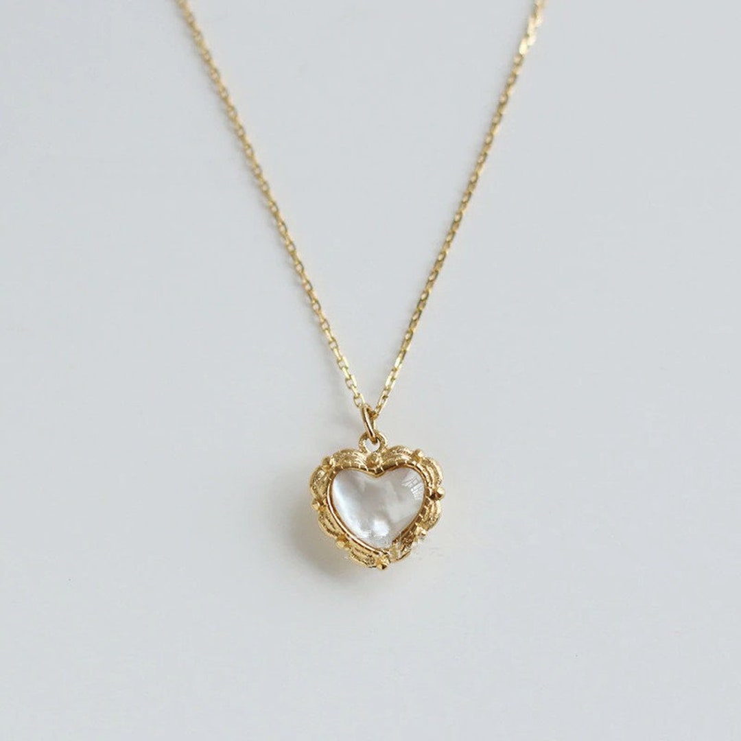 Cute Love Heart Necklace Vintage Gold Necklace Gold Plated - Etsy