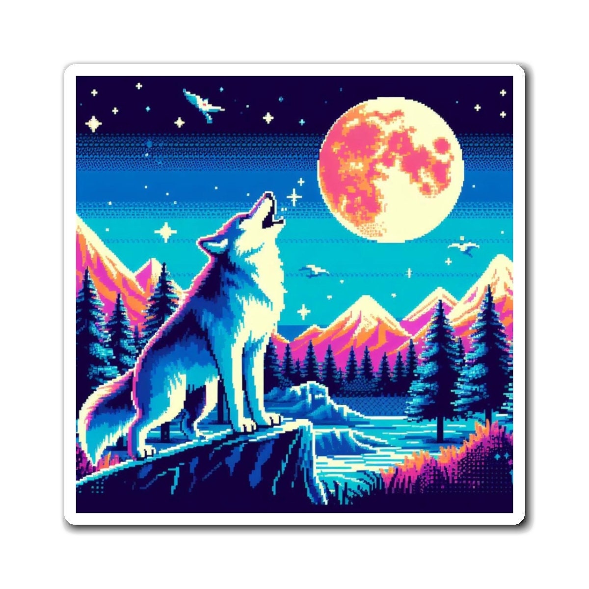8-bit Howling Wolf Magnet 3x3 - Etsy