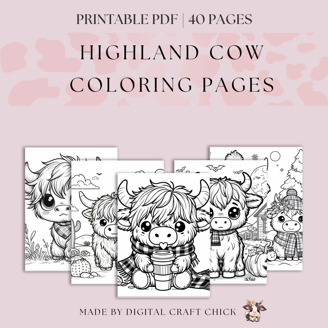 Highland Cow Coloring Pages, 40 Pages, PDF, Instant Download, Christmas ...