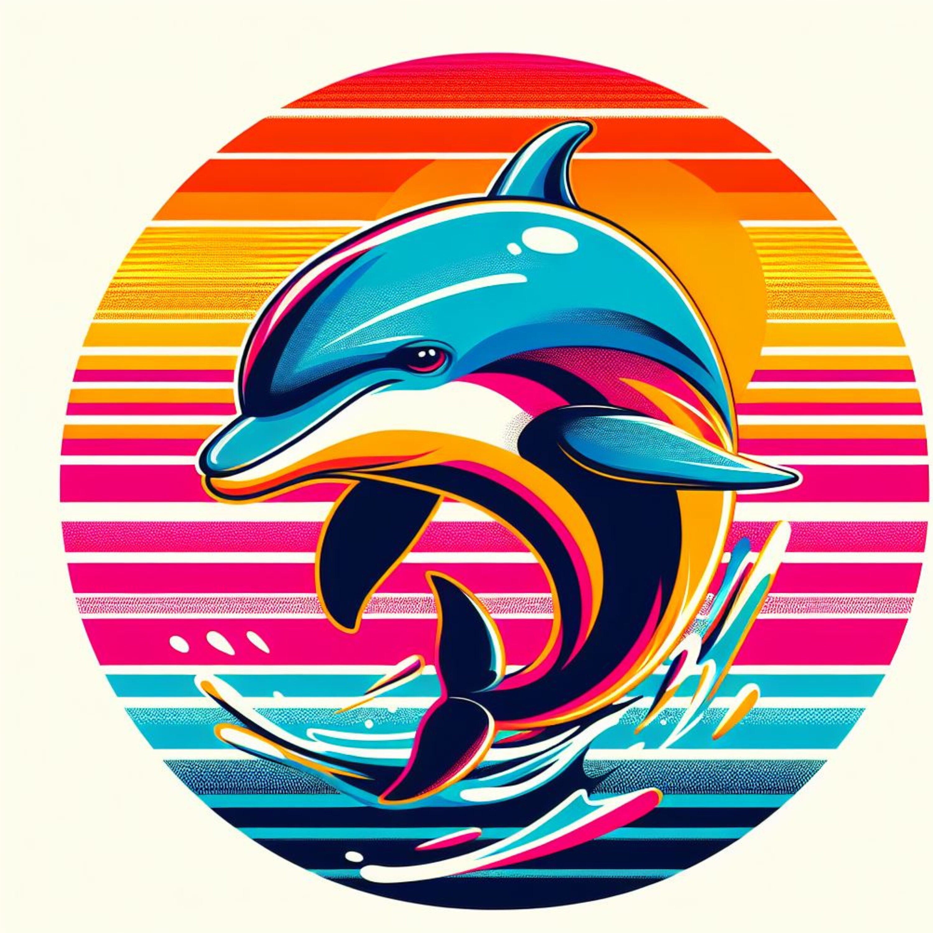 Printable Retro Dolphin Digital Art, PNG, Digital Download - Etsy