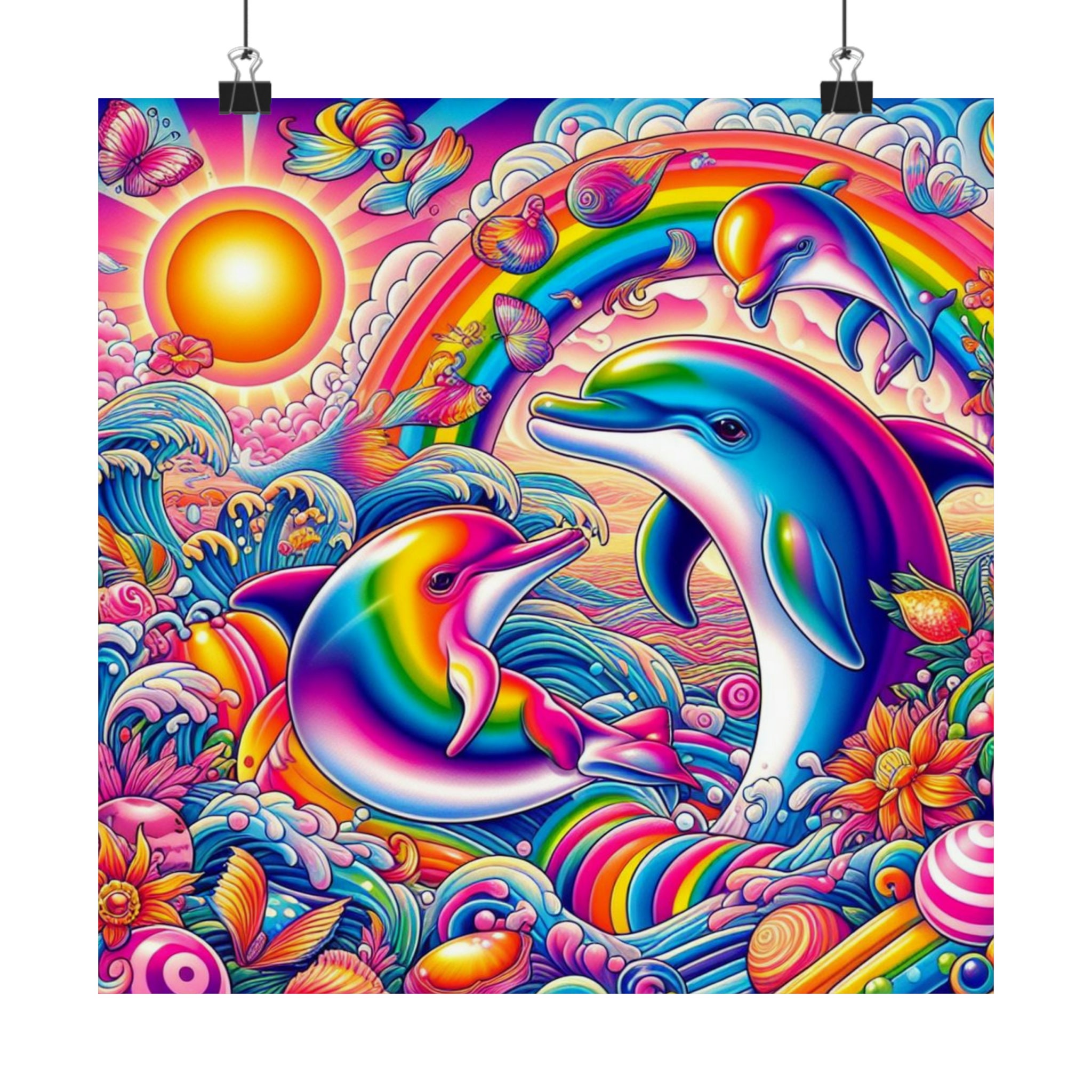 90s Inspired Dolphin Poster, Matte, 12x12, Wall Decor, Dolphin Poster ...