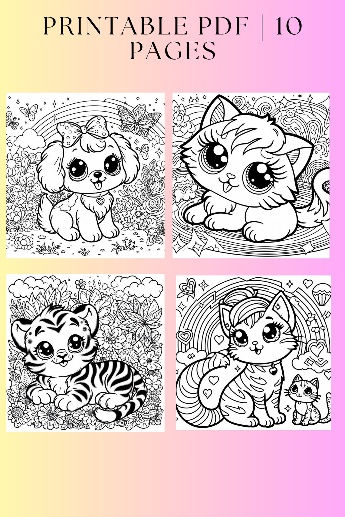 Printable 90s Inspired Animal Coloring Pages for Adult and Kids, PDF - Etsy
