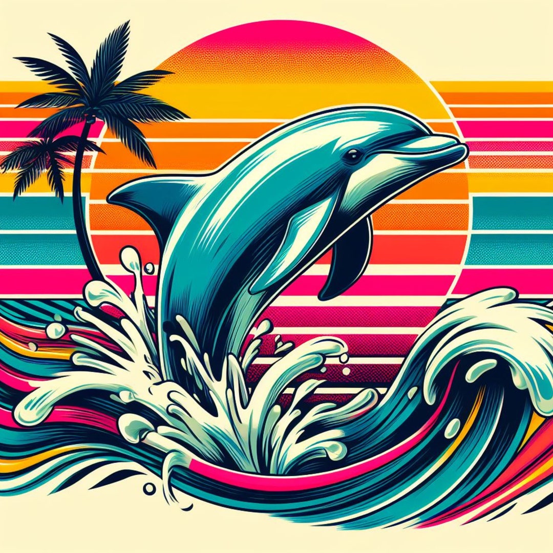 Printable Retro Dolphin Digital Art, PNG, Digital Download - Etsy