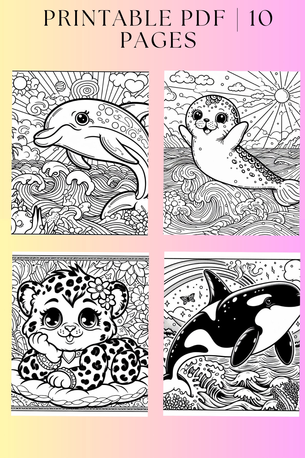 Printable 90s Inspired Animal Coloring Pages for Adult and Kids, PDF - Etsy