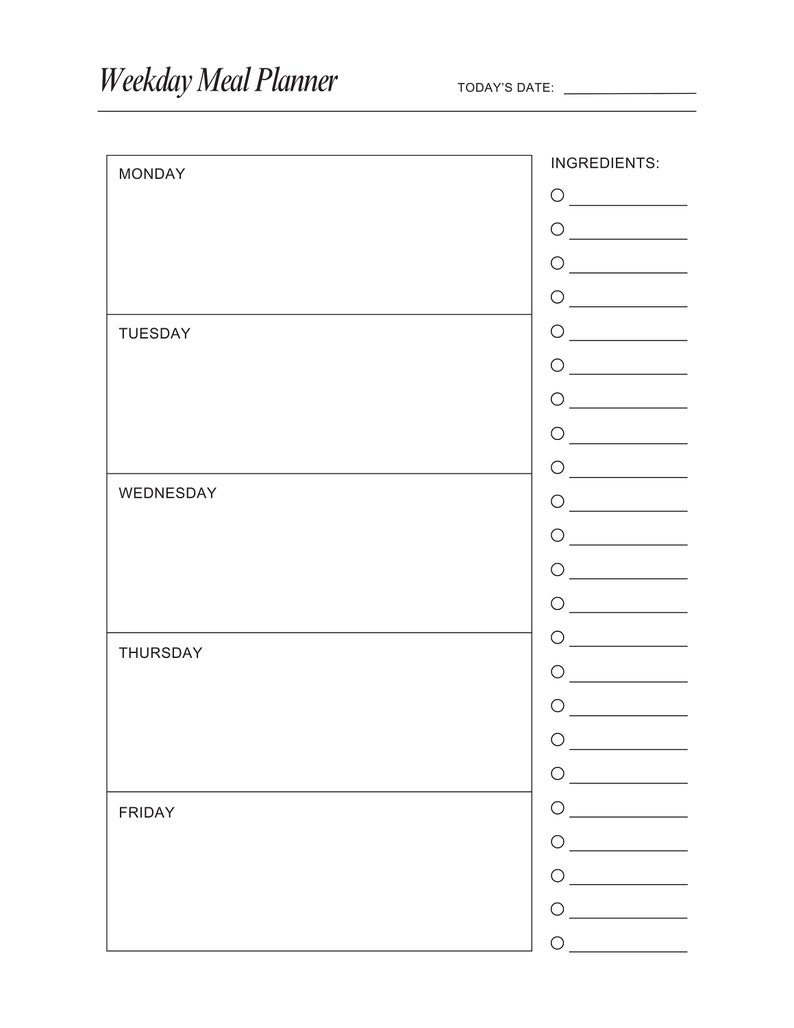 Weekly Meal Planner Printable & Fillable, PNG, Letter - Etsy